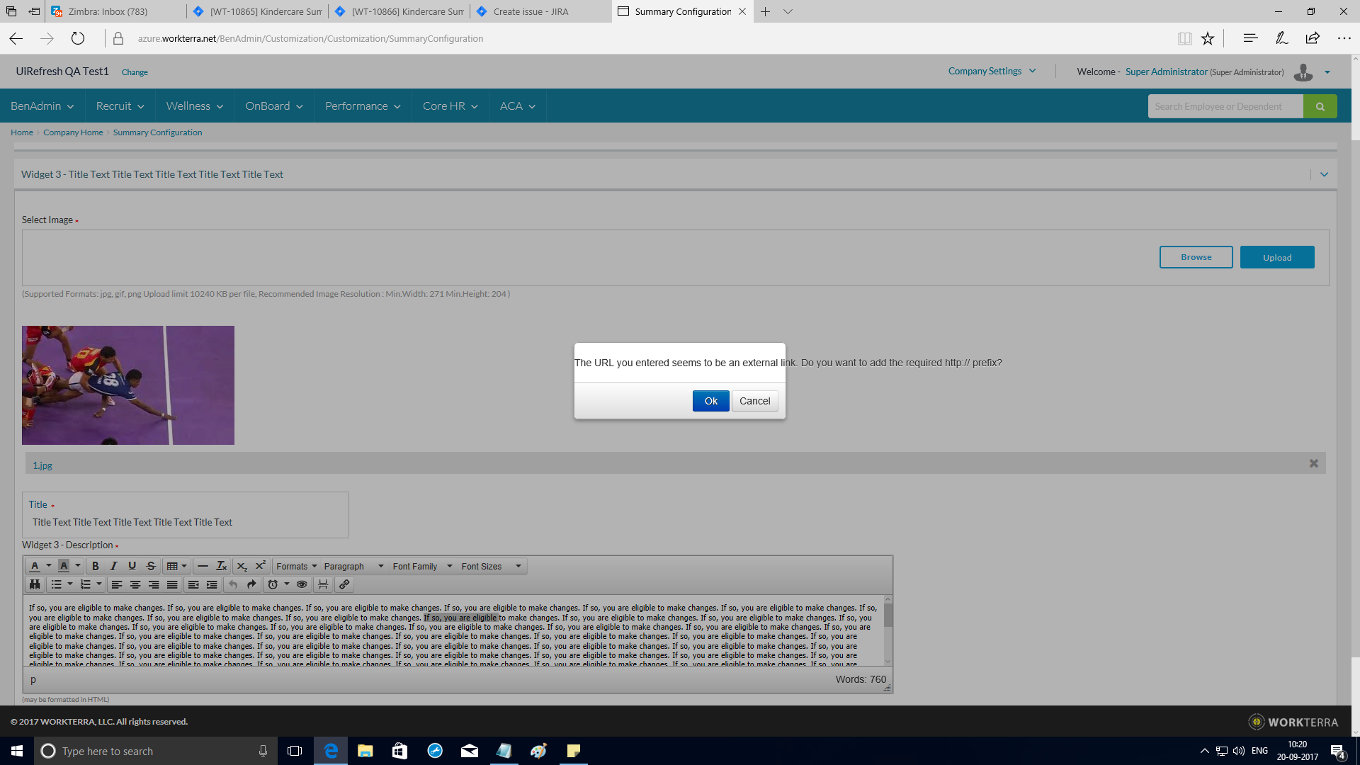 [NF-4402] Summary Page Configuration >> Azure >> Text in second Insert link popup goes beyond ...